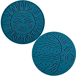 3 Pcs Trivets for Hot Dishes, Sun and Moon Double-Sided Design, Kitchen Heat Resistant Silicone Trivet, Extra Thick, Large, Non Slip (4. Dark Cyan)