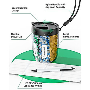 Large Supplement Organizer Bottle, Holds Plenty of Vitamins in 1 Monthly Pill Dispenser with Anti-Mixing & Wide Openings Design, Easy to Retrieve Meds, Includes 20 Pcs Stick-on Labels