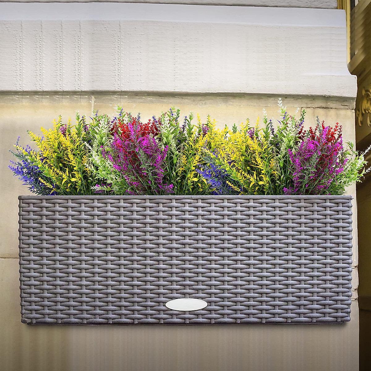 STYLIFING 12 Bundles Artificial Flowers, UV Resistant No Fade Fake Flowers Outdoor Faux Lavender Plastic Plants for Garden Porch Window Box Décor