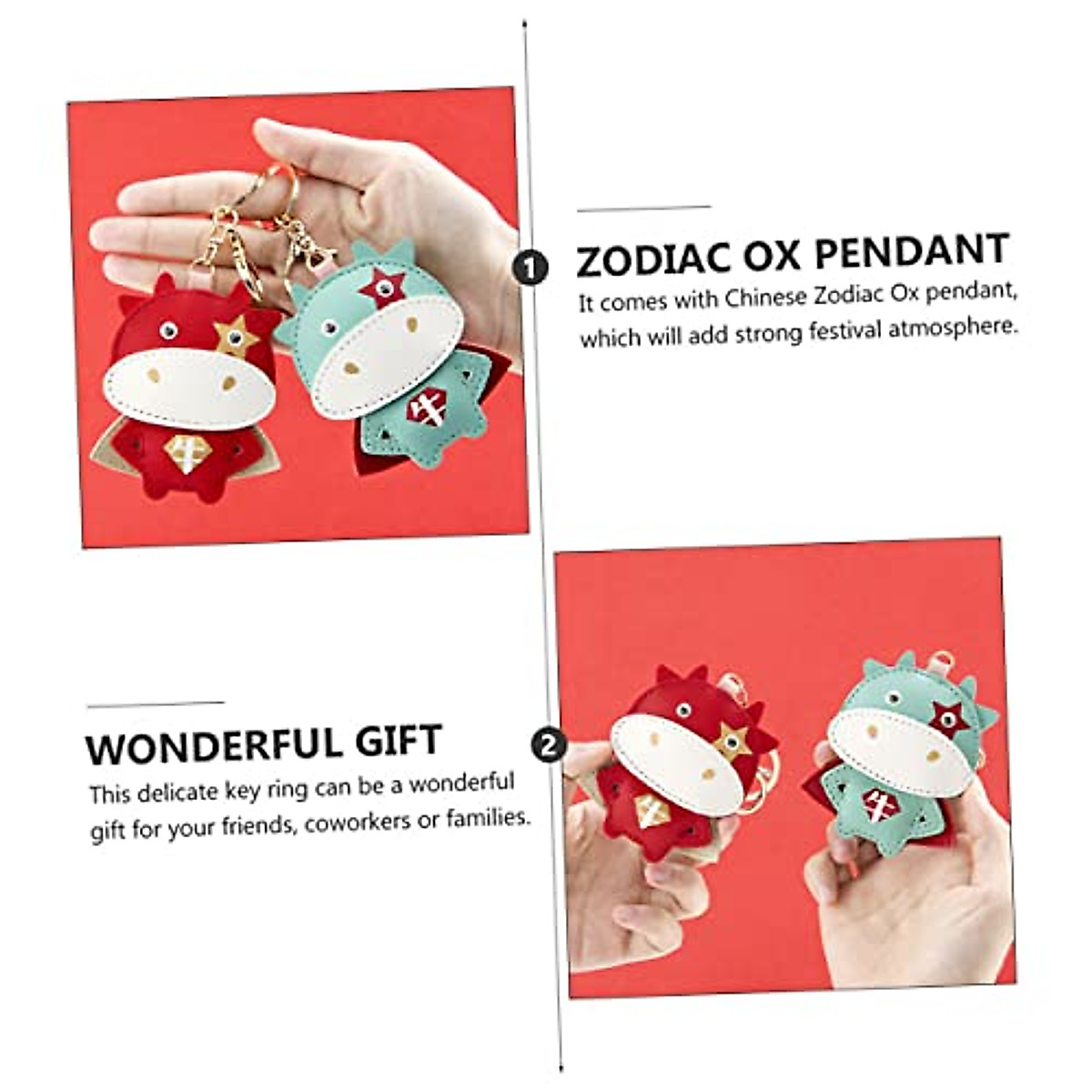 Cabilock 3 pcs Key Chain Animal Keychains Backpack Keychains Keychain for Kids New Year Party Bag Filler Goodbye Keychain Year of ox Keychain Key Decor Calf Key Pendant PU Keychain Alloy