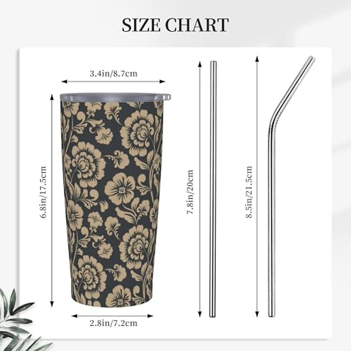 Yaxongx 20oz Tumbler Unique Flower Double Wall Vacuum Insulated Coffee Mug with Lid and Metal Straw Brush Reusable Stainless Steel Water Bottle Travel Cup Gifts for Car Ice Drinks Hot Beverage