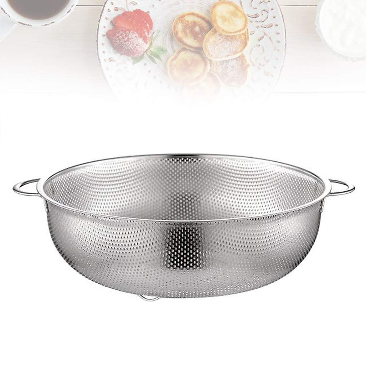Hemoton Stainless Steel Colanders Strainers Micro- Perforated Kitchen Strainer with Handle Drain Baskets for Fruits Vegetable Cleaning Washing Mixing 16. 5cm