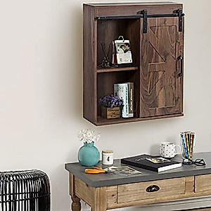 Rustory Rustic Wooden Wall Mounted Storage Cabinet with Sliding Barn Door, Decorative Farmhouse Medicine Cabinet for Kitchen Dining, Bathroom, Living Room (Dark Walnut)