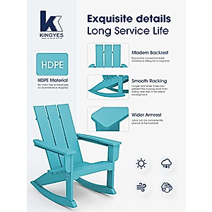 KINGYES Rocking Adirondack Chair ｜Modern Porch Rocker｜Weather Resistant Rocking Chair｜HDPE Curved Backrest Plastic Adirondack Rocker for Outdoor, Patio, Deck, Backyard - Tiffany