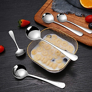 Set of 9, Stainless Steel Round Soup Spoons, SourceTon 3 Sizes of Soup Spoons, Use for Home, Kitchen or Restaurant- 7.5 Inch, 6.6 Inch, 6.3 Inch