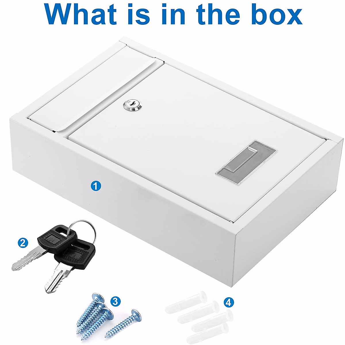 DEAYOU Mailbox with Key Lock, Steel Cover Metal Dropbox for Envelope, Letter, Home, Office Business, White