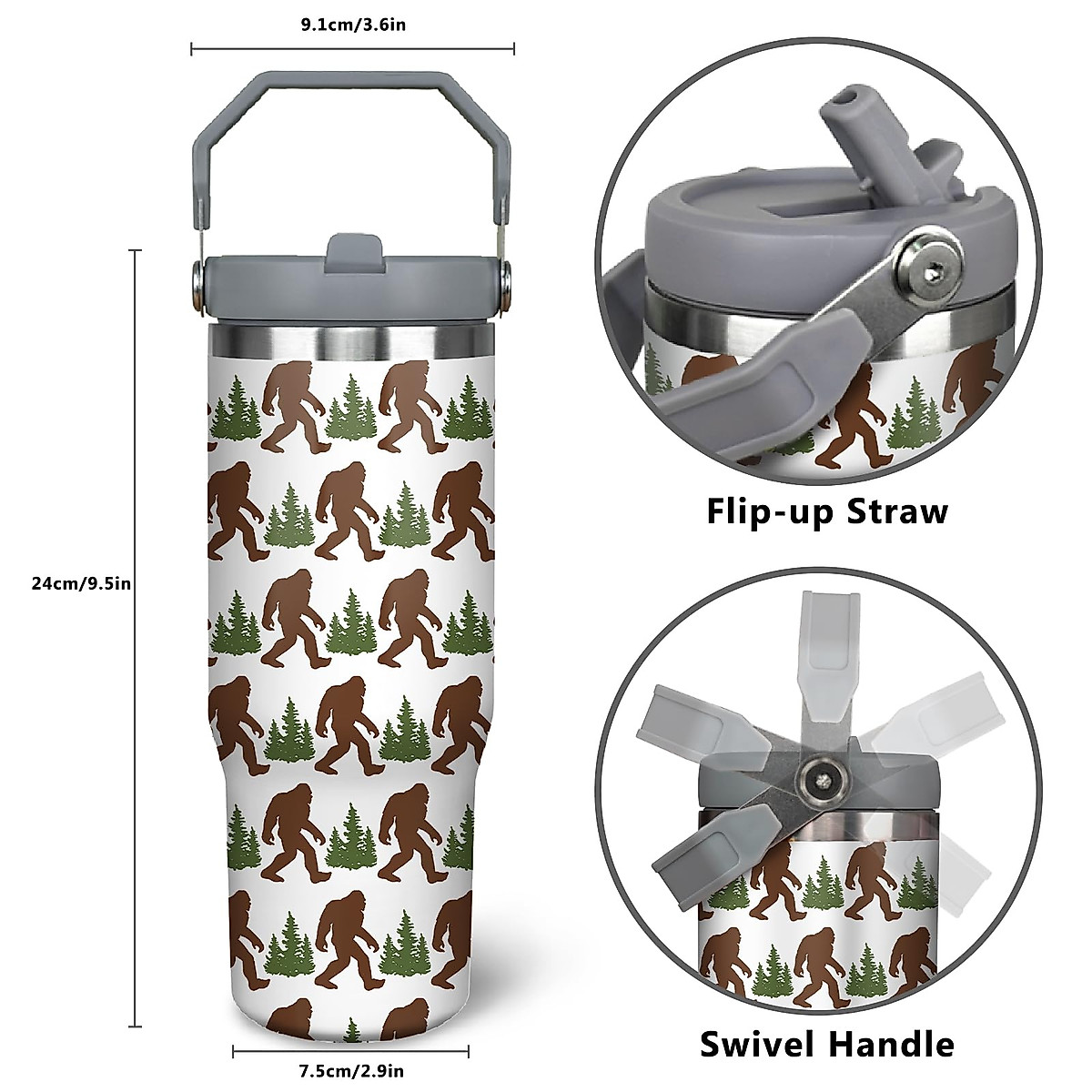 ysnifeiw 30oz Bigfoot Tumbler with Top Handle and Flip Straw Bigfoot/Sasquatch Gifts Cup for Dad Father's Day Birthday Christmas Gifts for Men