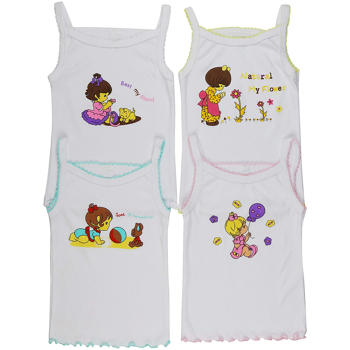 ToBeInStyle Girls' 4 Pack Ruffle Hem Spaghetti Strap Tops - Baby Love - Size 5