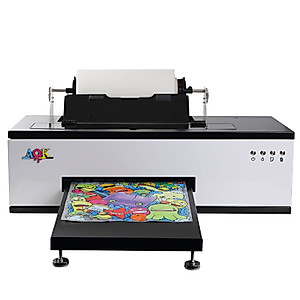 New A3 DTF T-Shirts L1800 Printer Machine Printer w/Roller Feeder for Fabrics, Leather, Toys, Swimwear, Handicrafts, T Shirt, Pillow, DIY Print (DTF Printer +Oven 6X 100ml Ink+100pcs PET Film)