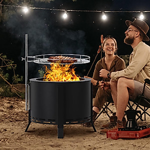 TITIMO Smokeless Fire Pit 19.5”inch Bonfire Low Smoke Stove 360°Rotating Grill pan with Removable Ash Pan Alloy Wood Burning Outdoor Fire Pit for Backyards and Camping Park Party BBQ Waterproof Bag