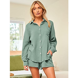 AUTOMET Womens Fashion 2 Piece Outfits For Women Lounge Sets Pajama Sets Two Piece Button Down Oversized Shirts Fall Outfits 2023 Tracksuit