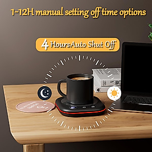 Mug Warmer Upgraded,Coffee Mug Warmer for Desk LEDs Light 3 Temp Settings (45-75℃) 1-12H Timer 4 H Auto Shut Off Beverage Cup Candle Warmer for Coffee Tea Milk(Black)