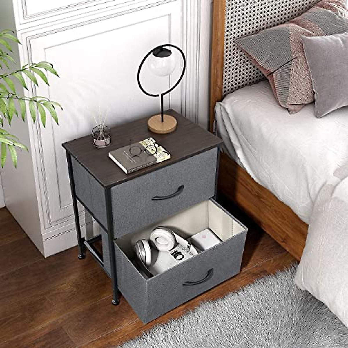 WLIVE 2 Drawer Nightstand and 5 Drawer Dresser Set, Storage Tower, Organizer Unit for Bedroom, Hallway, Entryway, Closets