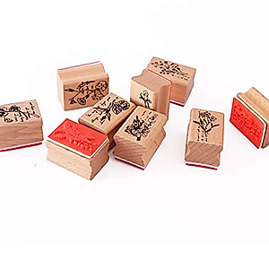 15pcs Wooden Rubber Stamps Animals and Plants Patterns Stamps Set for DIY Craft Card Scrapbooking Supplies
