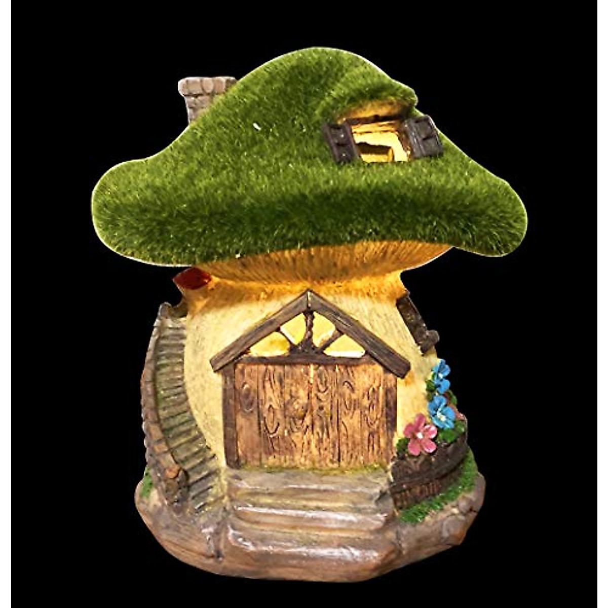 TIBLEN Solar Gnome Grass-Roof Mushroom Garden House , Outdoor Gnome House Figurine with Solar Lights, Little Garden Cottage Figurines