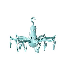 DODXIAOBEUL PRESSA 8-Claw Octopus Hanging Dryer 16 Clothes pegs, Easy to fold and Place -Turquoise