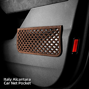 Alfanxi Car Net Pocket Alcantara Matarial Phone Holder Net Storage Fit for Most of Car Models (Brown)