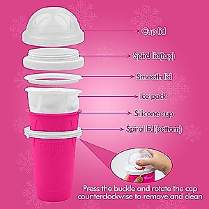 Slushie Maker Cup - Magic Quick Frozen Smoothies Cup for Homemade Milk Shake Ice Cream Maker, Cooling Cup, Double Layer Squeeze Slushy Maker Cup, Birthday Gifts for Friends&Family(Pink)