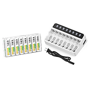 EBL 8 Counts AA Batteries 2800mAh 1.2V High Performance Ni-MH AA Rechargeable Battery & 8 Bay Individual Battery Charger with Discharge Function