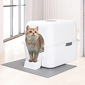 Sfozstra Urine Litter Box with Pedal for Small Cats Approx 8Lbs, Fully Enclosed Leak-Proof ,High Edge and Odorless ,Easy to Carry and Clean (White with Handle, S)