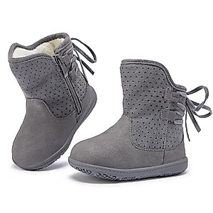 BMCiTYBM Baby Girl Winter Snow Boots Western Warm Fur Booties Infant First Walker Shoes for 6 9 12 18 24 Months Grey Size 4 Toddler