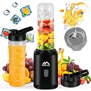 MoKo Countertop Blender for Kitchen for Smoothies/ice, Portable Blenders Personal Size with 22 OZ BPA Free Travel Cup and Lid, 6 Stainless Steel Blades for Powerful Blending, Black