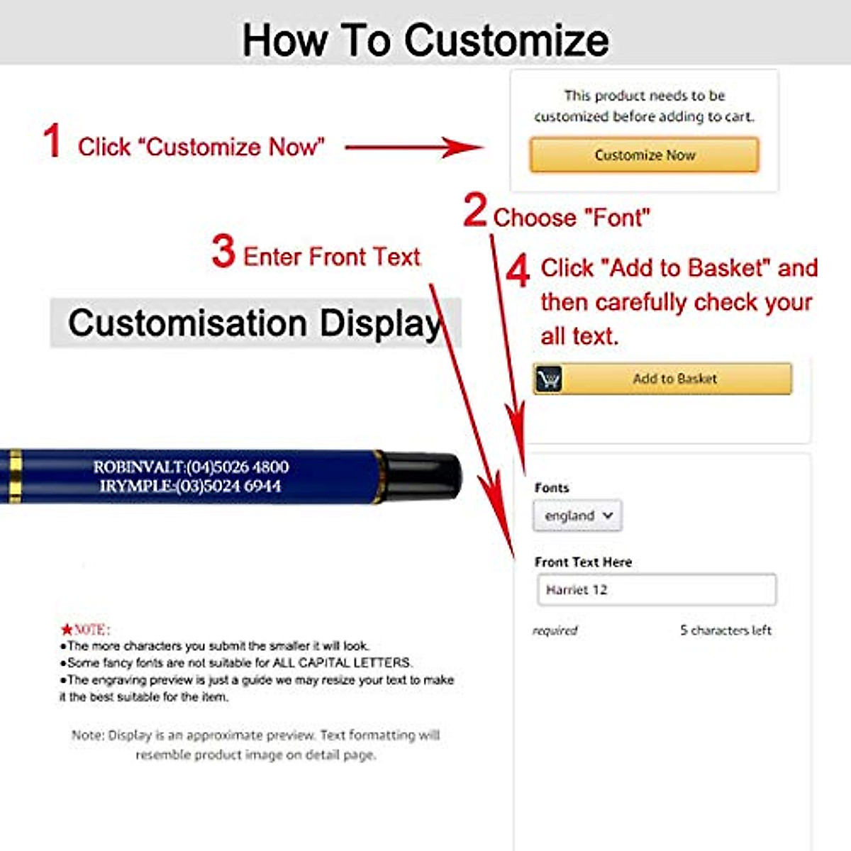 Personalized Pens Ballpoint Pen Medium Point,Engraved with Your Logo or Message Name pens/ Phone Number Metal Body Black ink Perfect for Bank, Office, Hotel Lobbies, Groomsmen Gift 10 PCS/ Pack(Black)