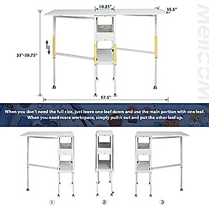 MELLCOM Height Adjustable Craft Table with Storage Shelves, Mobile Folding Cutting Table for Large Fabric, Foldable Table for Home Office Sewing Room Craft Room