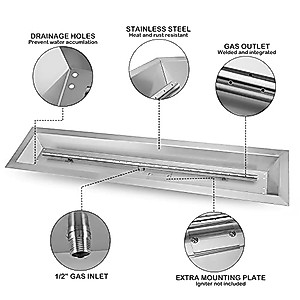 Stanbroil 48 x 6 inch Linear Drop-in Fire Pit Pan with Spark Ignition Kit Propane Gas Version, Rated for up to 90,000 BTU’s