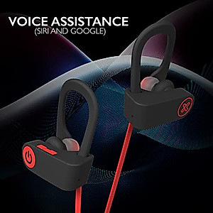 Klipxtreme JogBudz II Sports Earphones with Mic Lightweight Water-Resistant Earbuds with Ear Hooks Compatible with Siri and Google Voice, Wireless Headphones (Red)