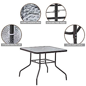 Crestlive Products 5 Piece Patio Dining Set with 4 Folding Chairs and Table Outdoor Dining Furniture with Square Glass Tabletop, Umbrella Hole for Bistro, Garden, Backyard, Deck (Brown)