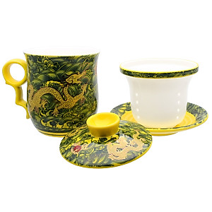 Ameolela Porcelain Tea Cup with Infuser Lid and Saucer Sets - Chinese Jingdezhen Ceramics Coffee Mug Teacup Loose Leaf Tea Brewing System for Home Office