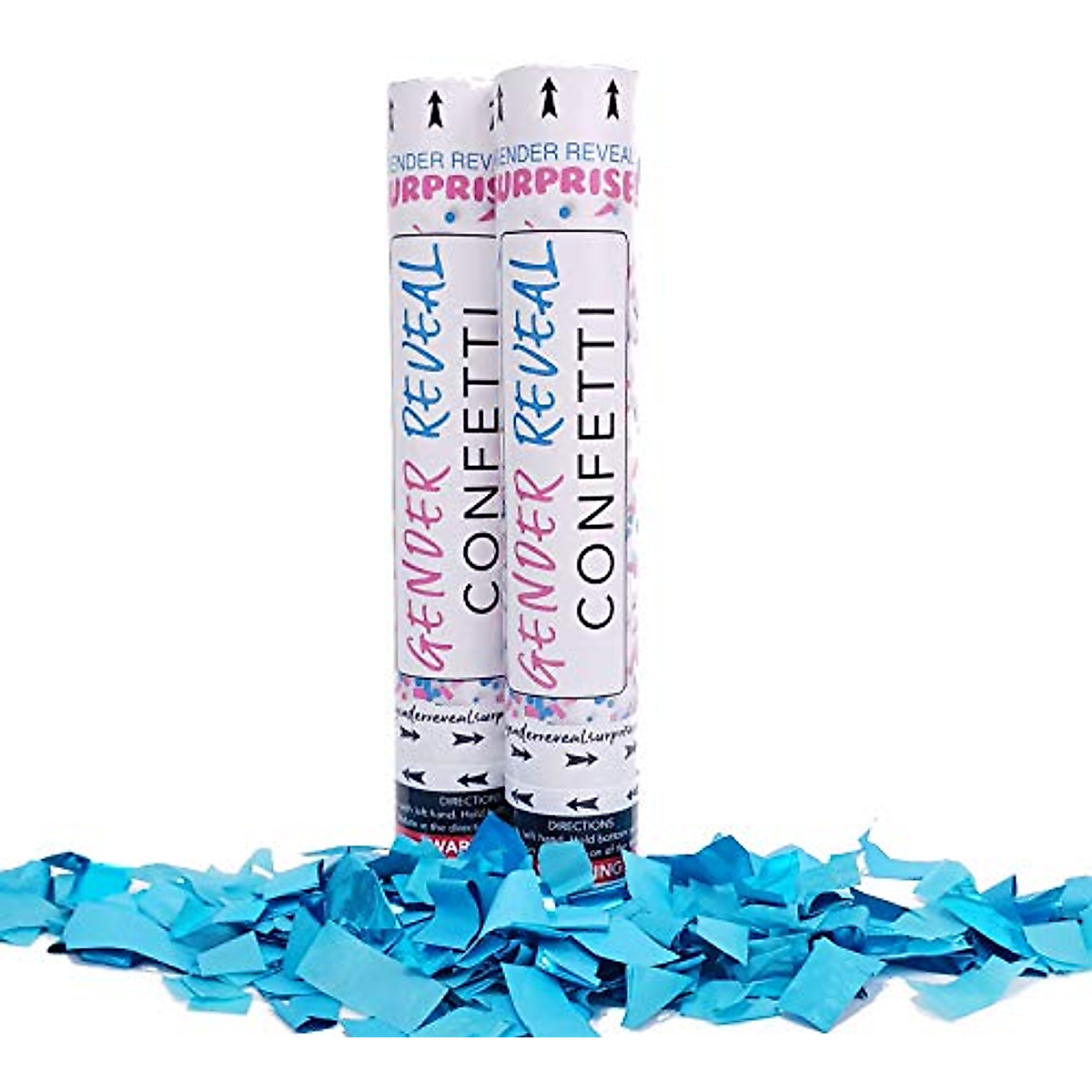 Gender Reveal Surprise Confetti Cannons, Set of 2, Blue for Baby Boy, 12 Inch, Biodegradable Confetti, Smoke-Free and Safe