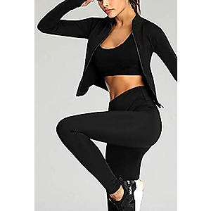 Lviefent Womens Lightweight Full Zip Running Track Jacket Workout Slim Fit Yoga Sportwear with Thumb Holes (Black, Medium)