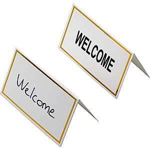 100 Pack Place Cards for Table Setting Small Paper Tent Cards with Gold Foil Border Event Table Cards for Restaurant Wedding Party Banquet Thanksgiving Birthday Celebration