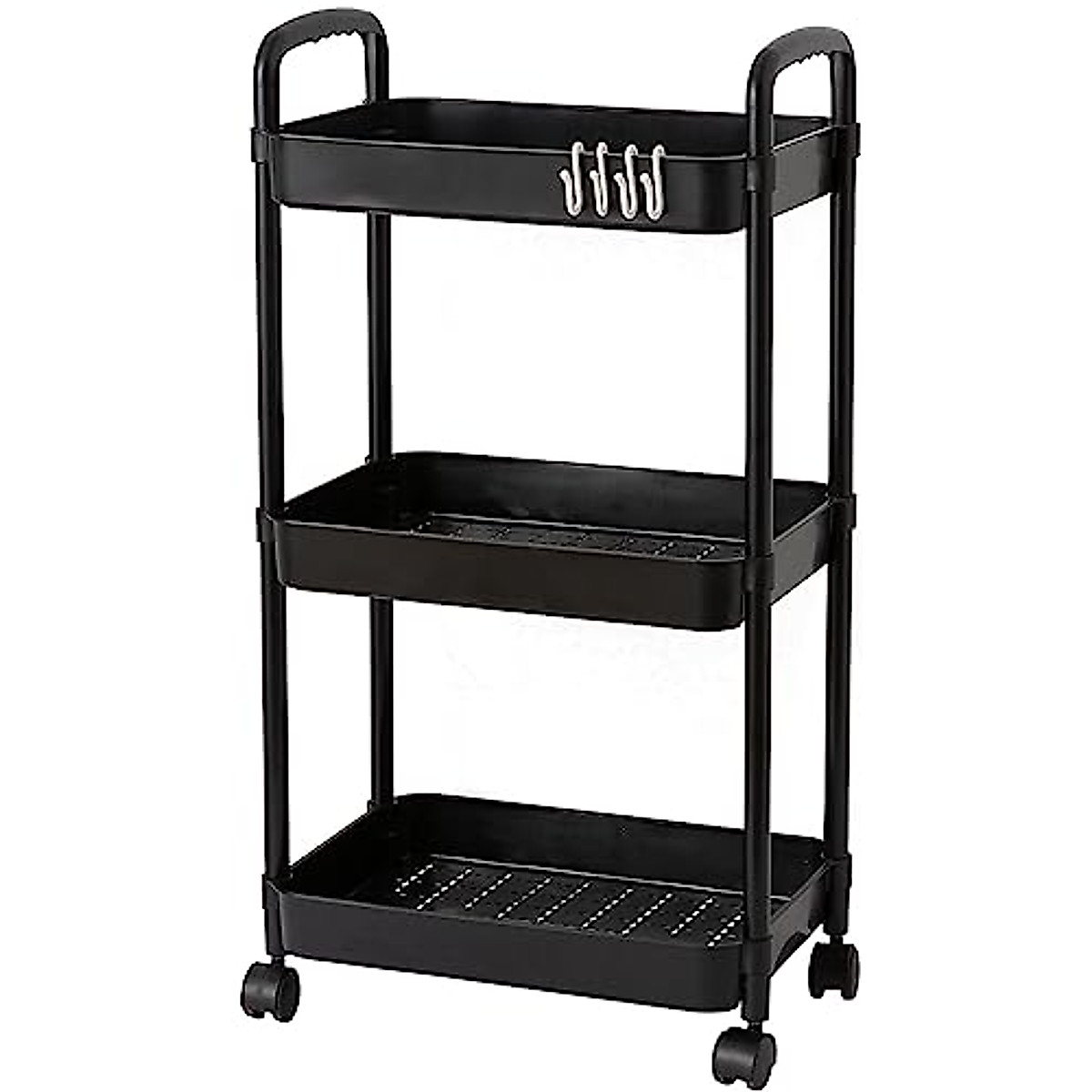 Gagee 3 Tier Rolling Cart with Wheels and Handle,Rolling Storage Cart for Office, Living Room, Laundry Room,Kitchen,Bathroom,Black