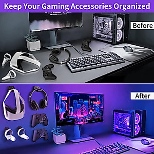 BracNova Headphone Hanger Holder Wall Mount-Steel Storage Stand Hook for Universal VR Headset and Controller（Black Headphone Hook with Premium Silicone Cradle）