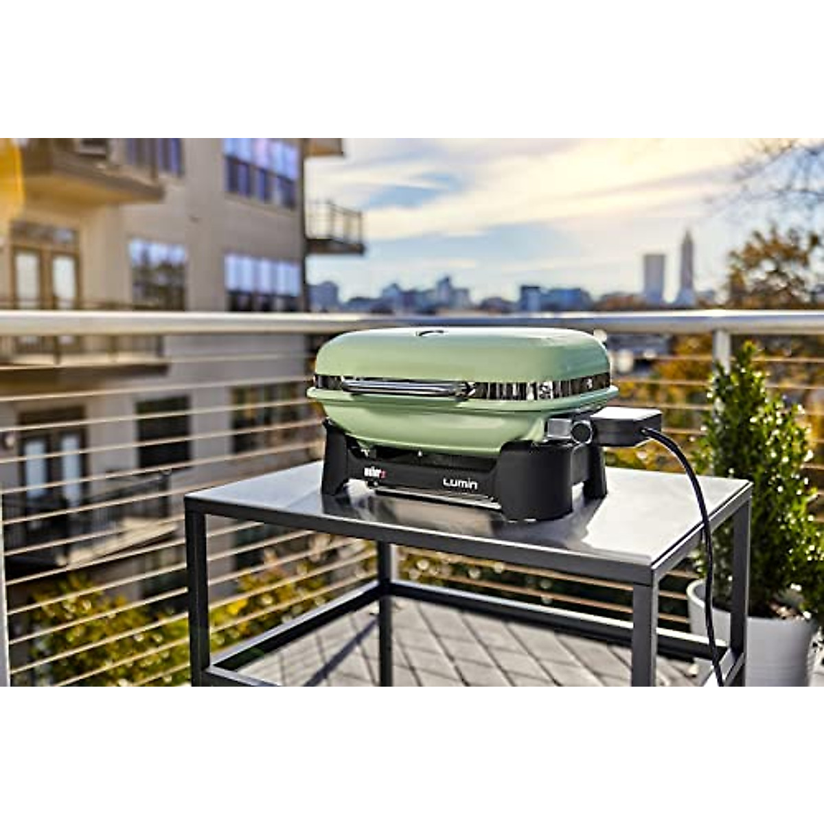 Weber Lumin Compact Outdoor Electric Barbecue Grill, Light Green - Great Small Spaces such as Patios, Balconies, and Decks, Portable and Convenient