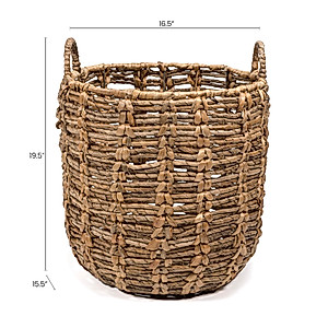 happimess BSK1003A Laurel Bohemian Hand-Woven Abaca Basket with Handles for Storage and Decoration in Bedroom, Living Room, Laundry Room, Entryway, Natural