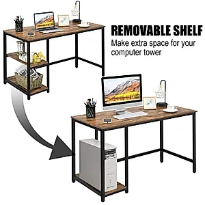 Tangkula Home Office Computer Desk with 2 Storage Shelves, Industrial Study Writing Desk Workstation Laptop Table with Sturdy Metal Frame (Rustic Brown)