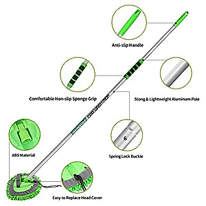 Wontolf 62'' Car Wash Brush with Long Handle Chenille Microfiber Car Wash Mop Kit Mitt Car Washing Brush Cleaning Kits Car Care Kits Scratch-Free Replacement Head Towels for Cars RV Truck Boat