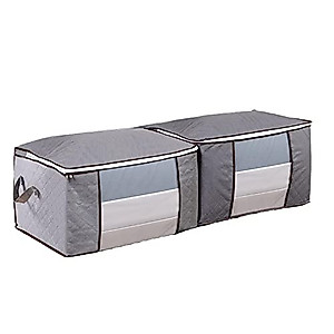 80L Foldable Storage Bins Clothes Comforters Blankets Quilts Duvets Pillows Bedding Storage Containers with Handles (Gray,2)