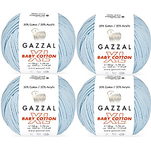 4 Pack (Skein) Gazzal Baby Cotton XL, 50% Soft Cotton 50% Premium Acrylic, Each 1.76 Oz (50g) / 114 Yrds (105m),DK- Worsted Baby Popular Yarn (4 Pack, Baby Blue - 3429) (GazzalBCXL)
