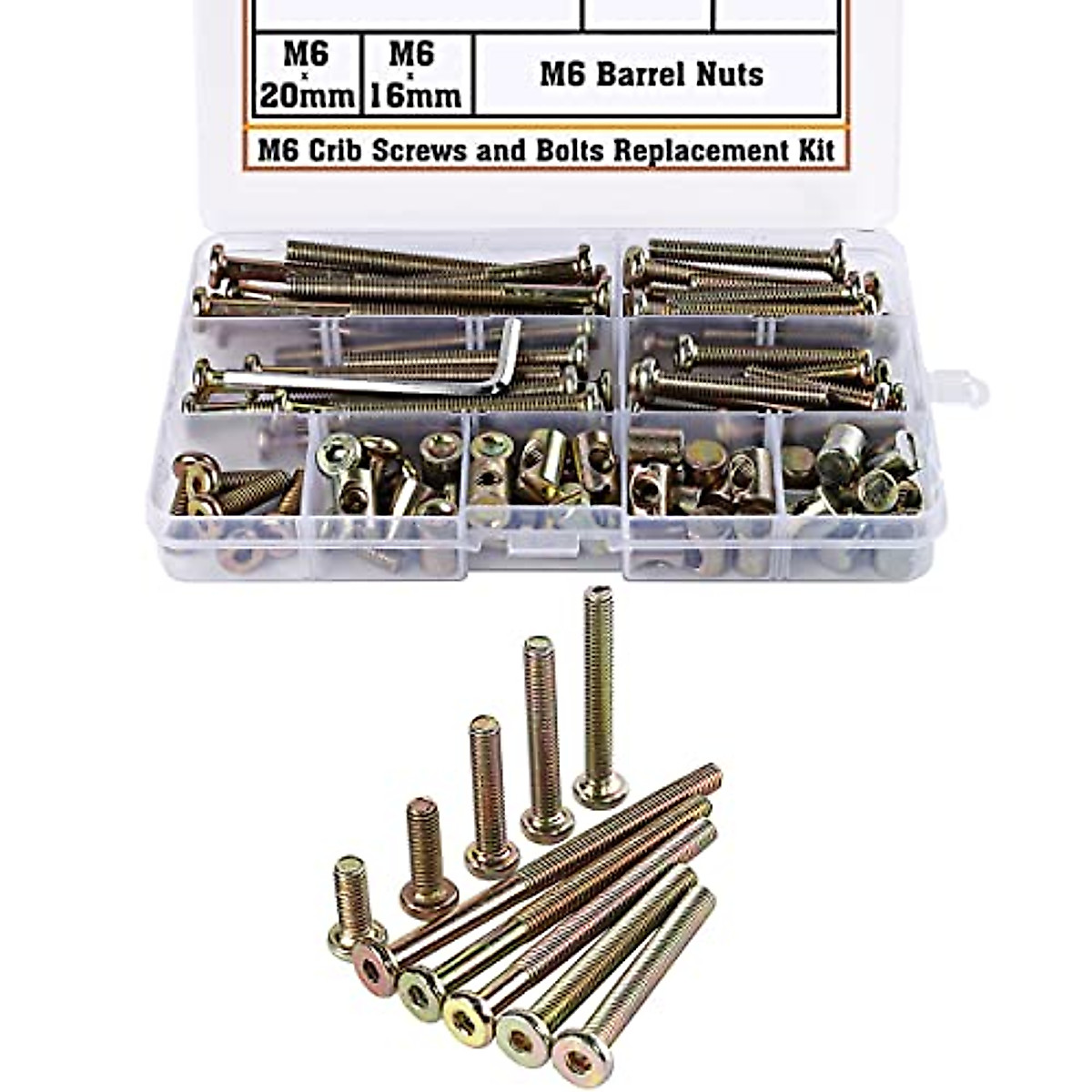 Crib Screws Bolts Replacement Hardware Parts Kit M6x75 65 55 50 35 20 16mm Crib Bolt Barrel Nut Compatible with Graco Benton Cribs Dream On Me Chelsea Carson Classic Synergy Cribs DaVinci Kalani Cribs