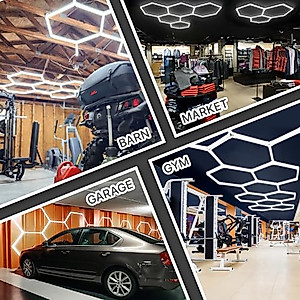 HYPERLITE Gen 1 Hexagon Garage Lights, 3 Grid Systems Honeycomb Lights Ceiling, Hexagon Ceiling Light 6500K Cool White for Shop Garage Gym Basement Car Care Wash Room Auto Detailing