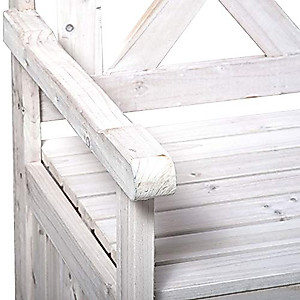 Outsunny 29 Gallon Garden Storage Bench with Wooden Frame, Large Entryway Deck Box w/Unique X-Shape Back, Louvered Side Panels for Patio, Garden, Deck, Porch & Balcony, White