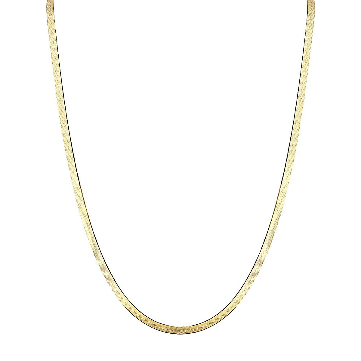 IcedTime Solid 14K Yellow Gold Herringbone Chain 3mm Wide Necklace 18 inches Long with Lobster Clasp
