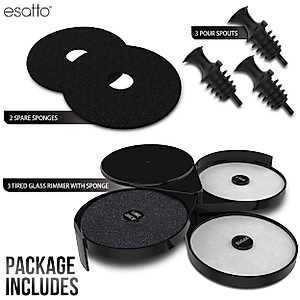 Esatto Glass Salt Rimmer 3 Tier for Margarita Tray and Cocktail, White with 2 Extra Sponge’s + 3 Pourers – Apply Salt, Sugar, and Lime Juice for Better Drinks and Efficient Drink Preparation