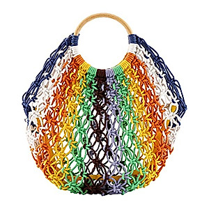 Ayliss Women Tote Handbag Top-handle Clutch Summer Beach Cotton Crochet Woven Handmade Fishing Net Casual Bag Pouch Purse (Multicolor #1)