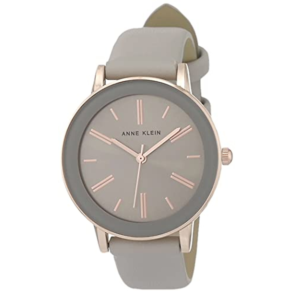 Anne Klein Women's Japanese Quartz Dress Watch with Faux Leather Strap, Gray, 16 (Model: AK/3818RGTP)
